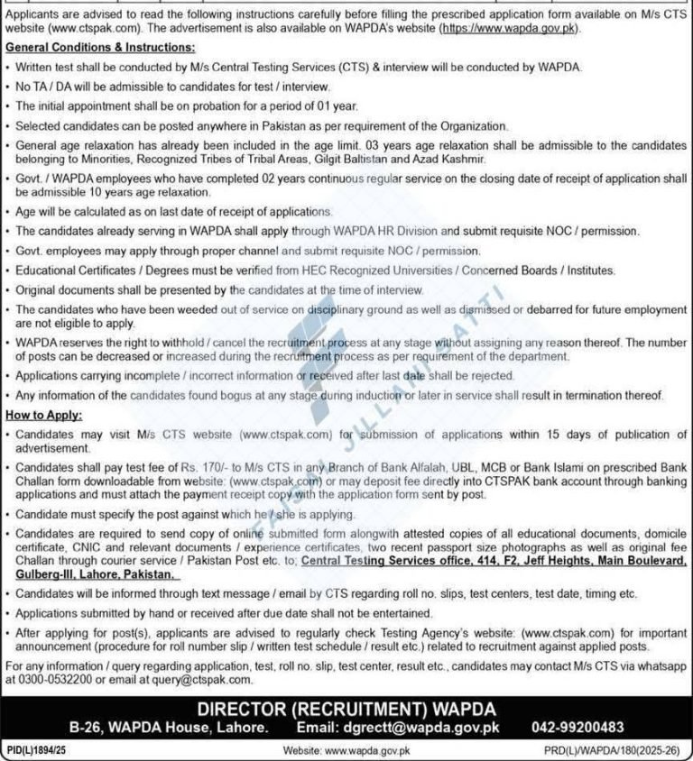 WAPDA Jobs 2026 - New Advertisement | CTS Application Open
