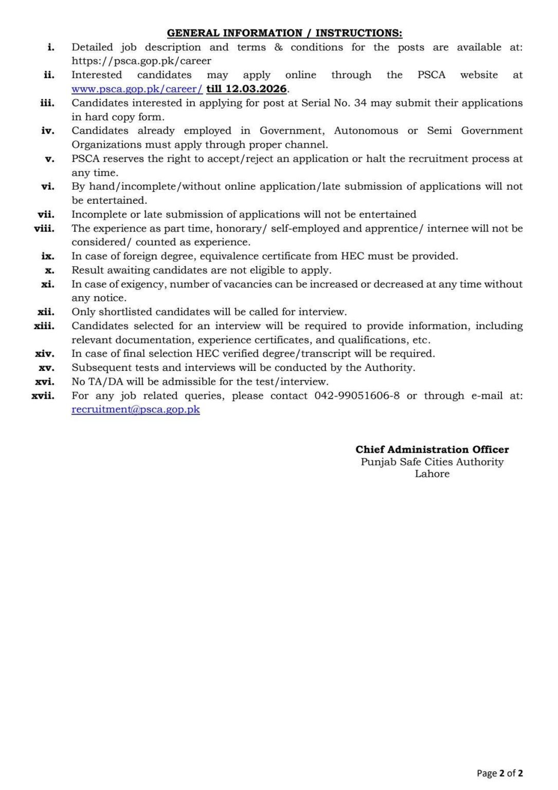Punjab Safe Cities Authority PSCA Jobs 2026 – Apply Online | 50+ Posts